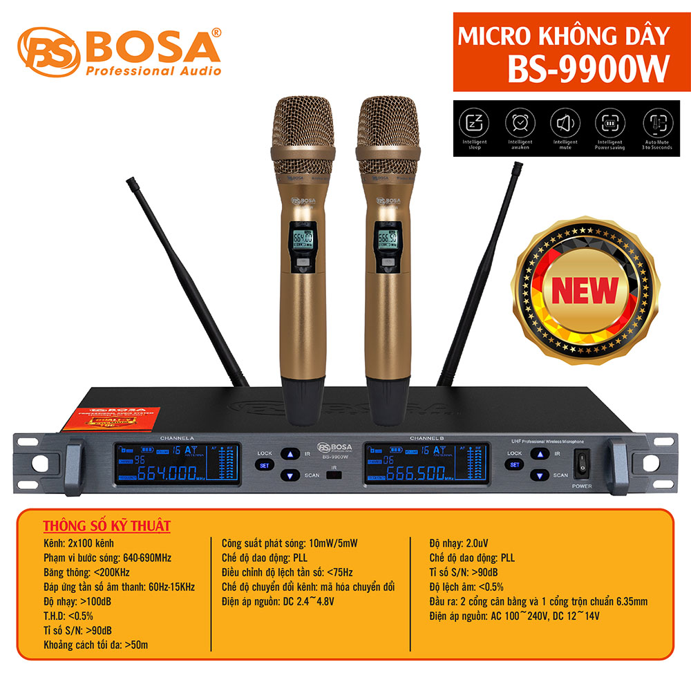 micro không dây bosa BS-9900W vàng